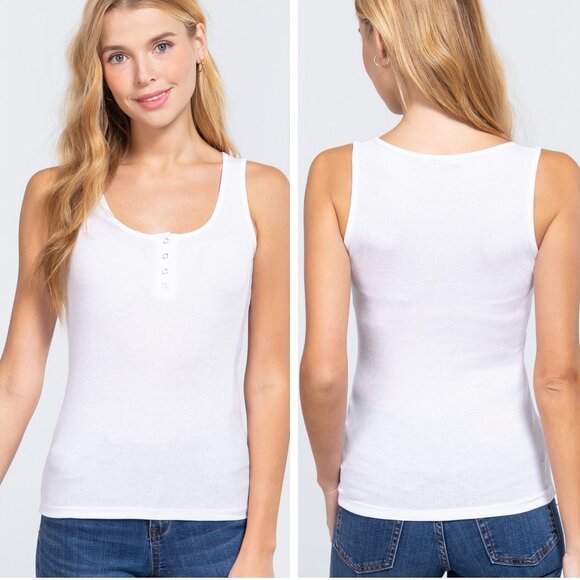 Active Basic | Tops | 25 Sale White Ribbed Henley Tank Top | Poshmark